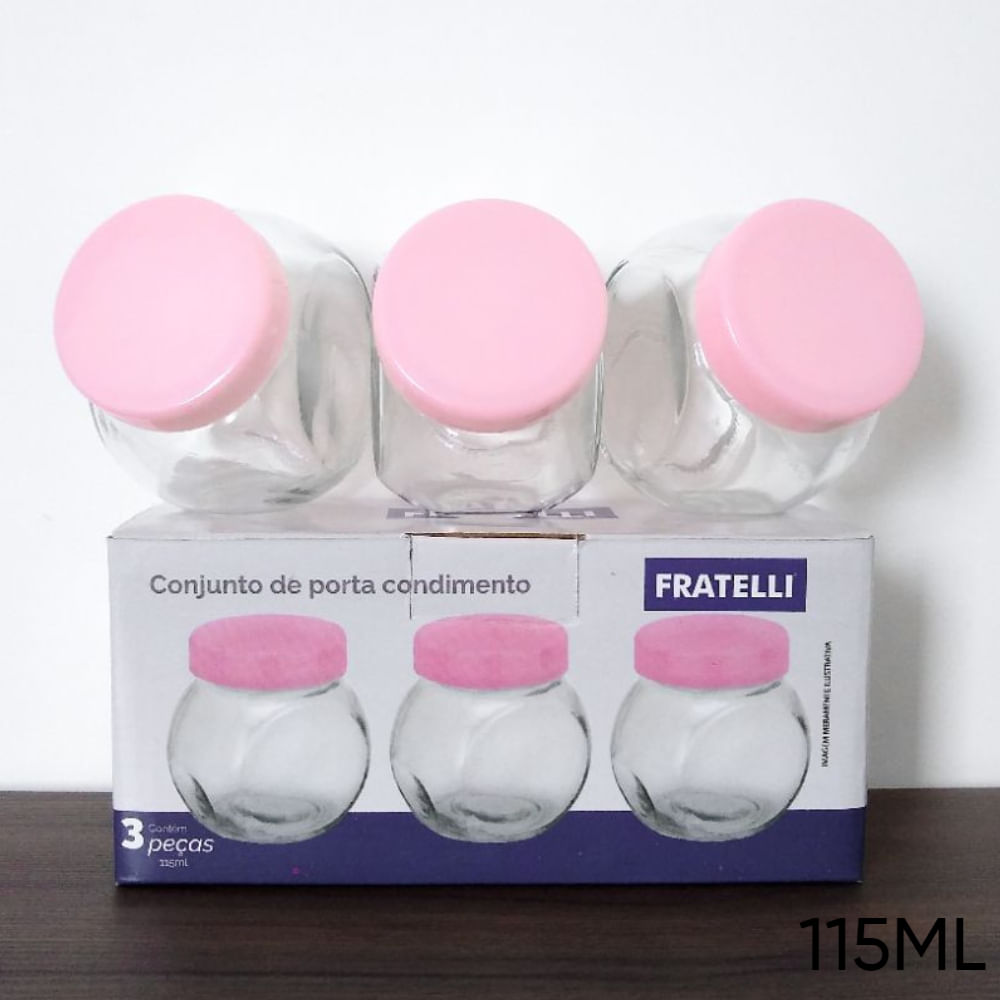Conjunto Porta Condimentos Fratelli 3 peças 115ml-Rosa
