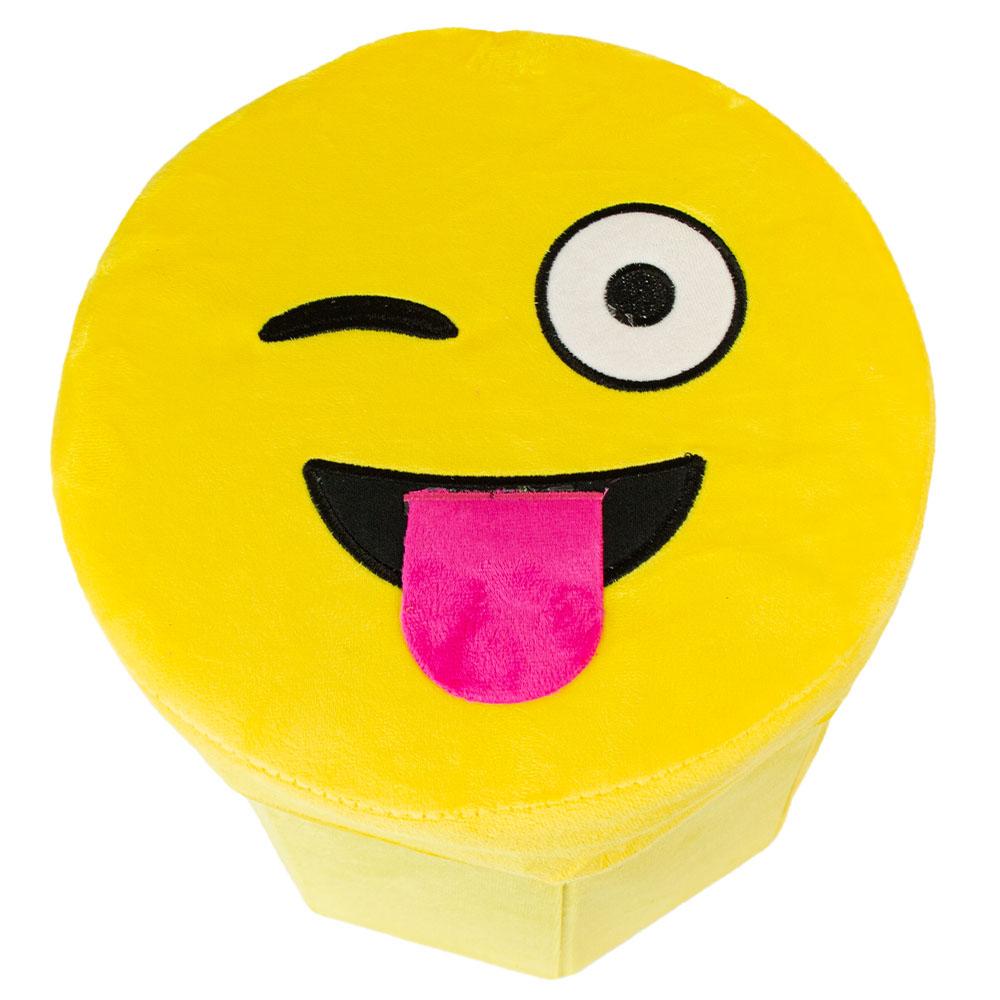 Puff Baú Organizador Redondo Emoji 30x29cm